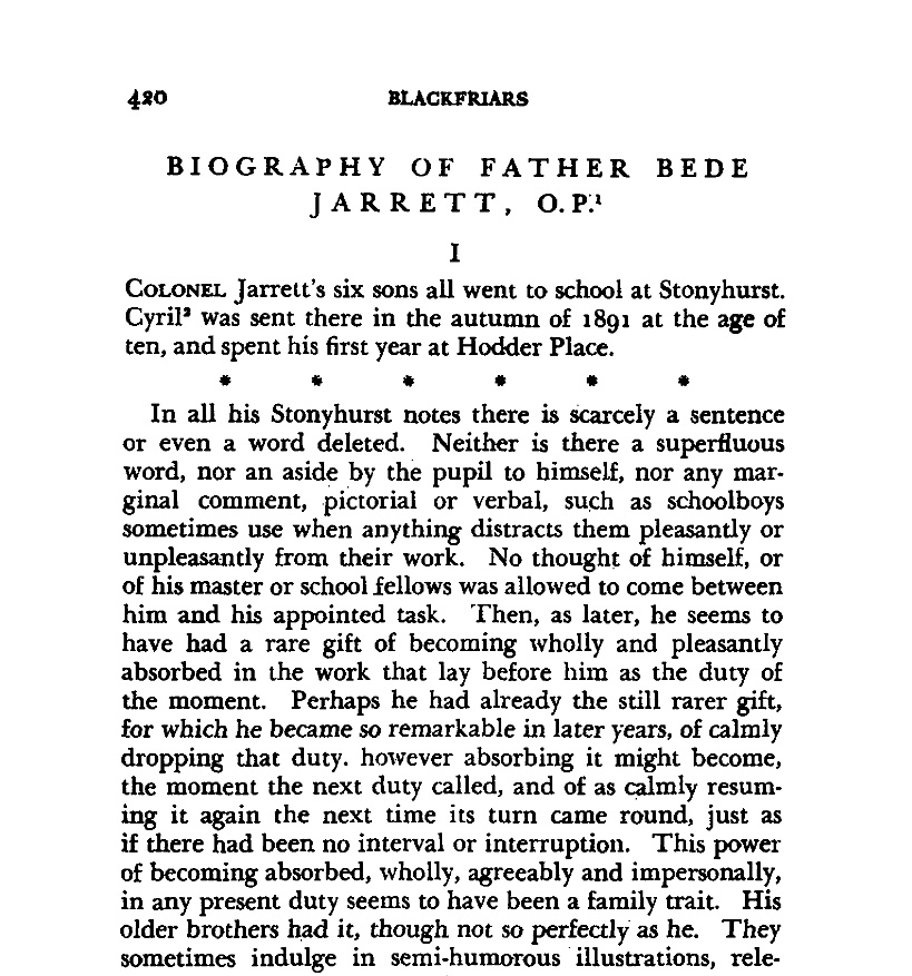 Biography of Father Bede Jarrett (extracts) - Blackfriars Priory & Studium